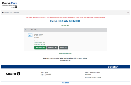 Help cancel Booking – DriveTest Home